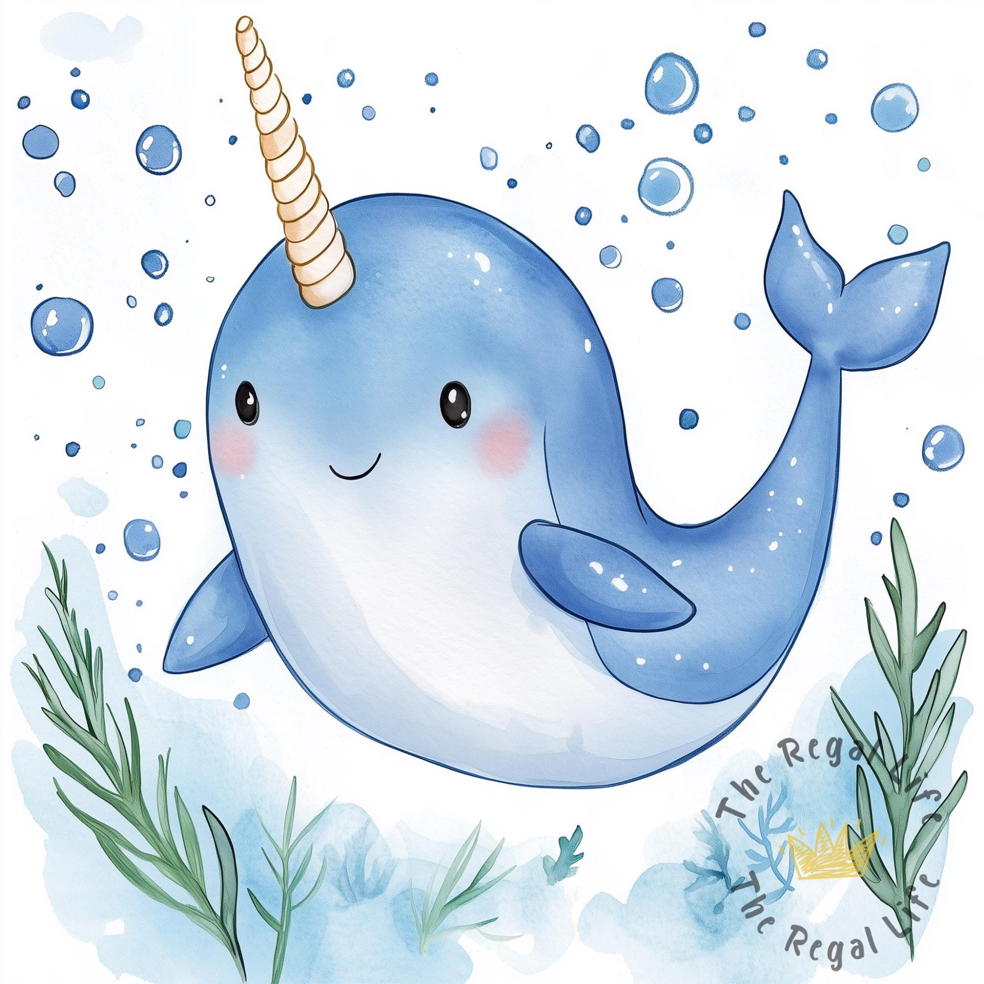 Narwhal Undersea Watercolor Clipart, Ocean Images, Printable Watercolor ...