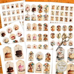 Vintage Birthday Cake and Balloons Junk Journal Kit, Scrapbook Paper ...