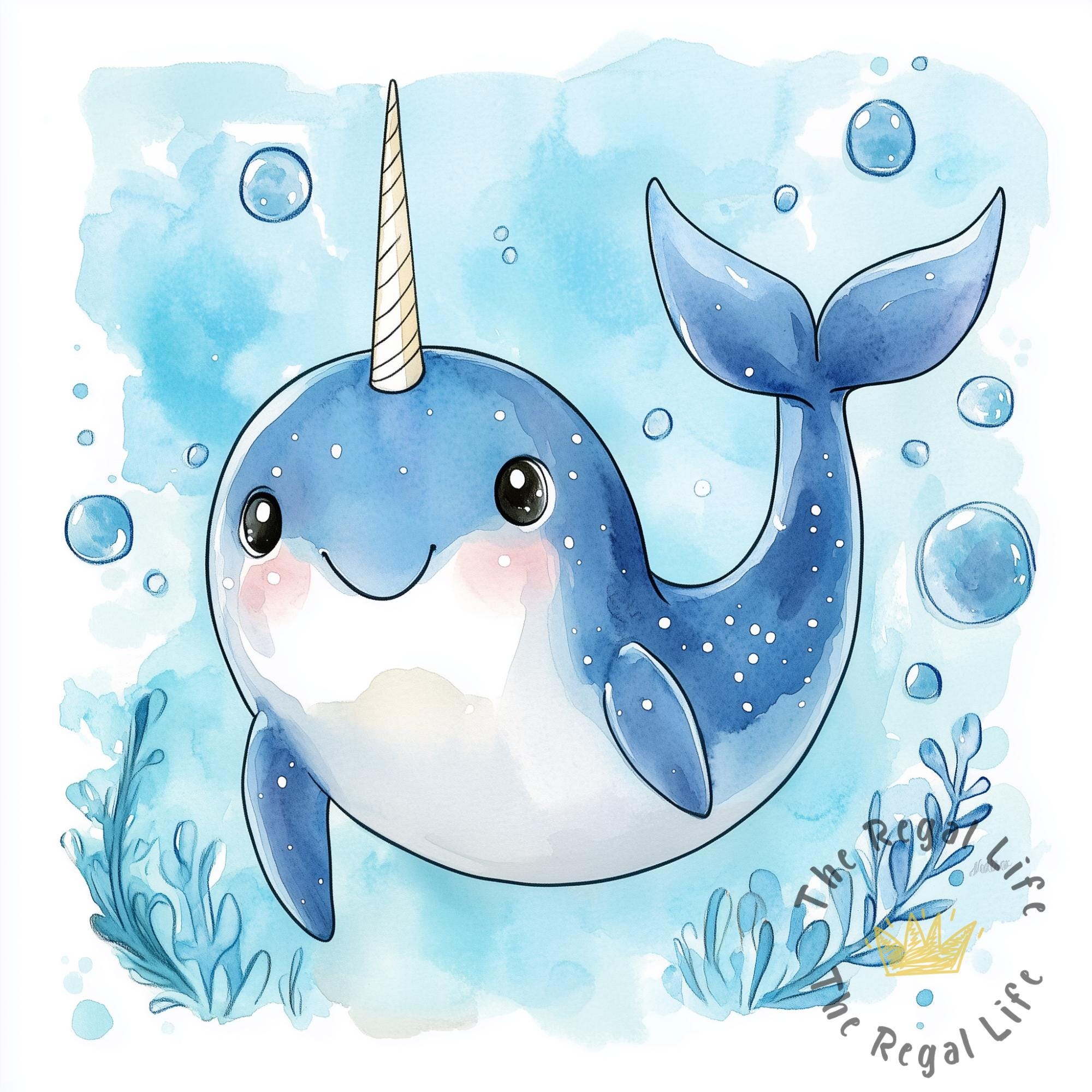 Narwhal Undersea Watercolor Clipart, Ocean Images, Printable Watercolor ...