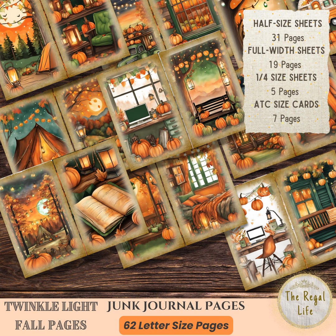 Printable Junk Journal Paper, Twinkle Lights Fall Pages, Cozy Autumn ...
