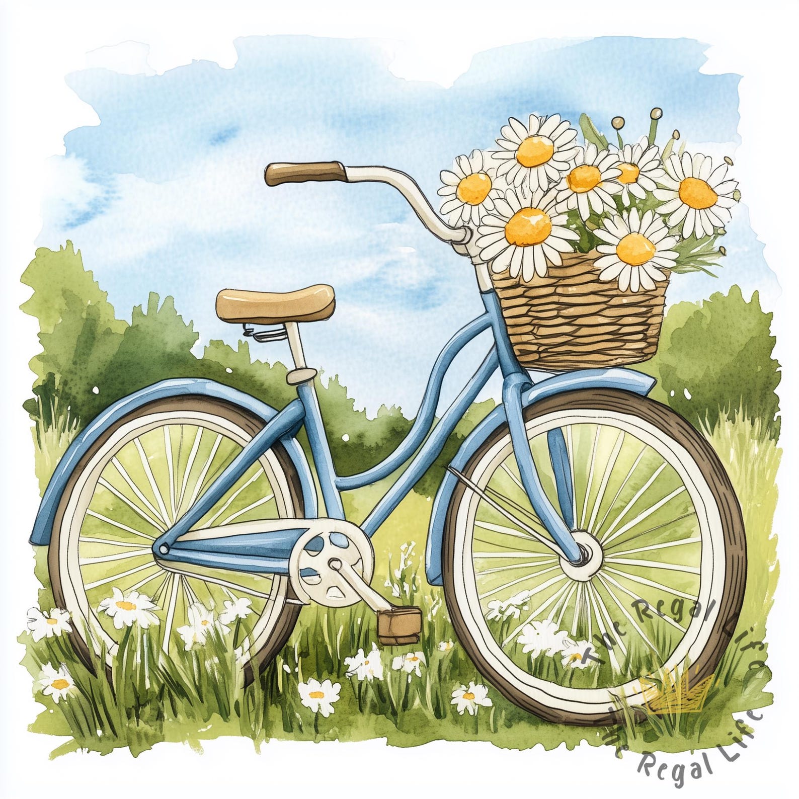 Watercolor Spring Bicycle Clipart: Vintage Bike Jpgs (digital Download ...