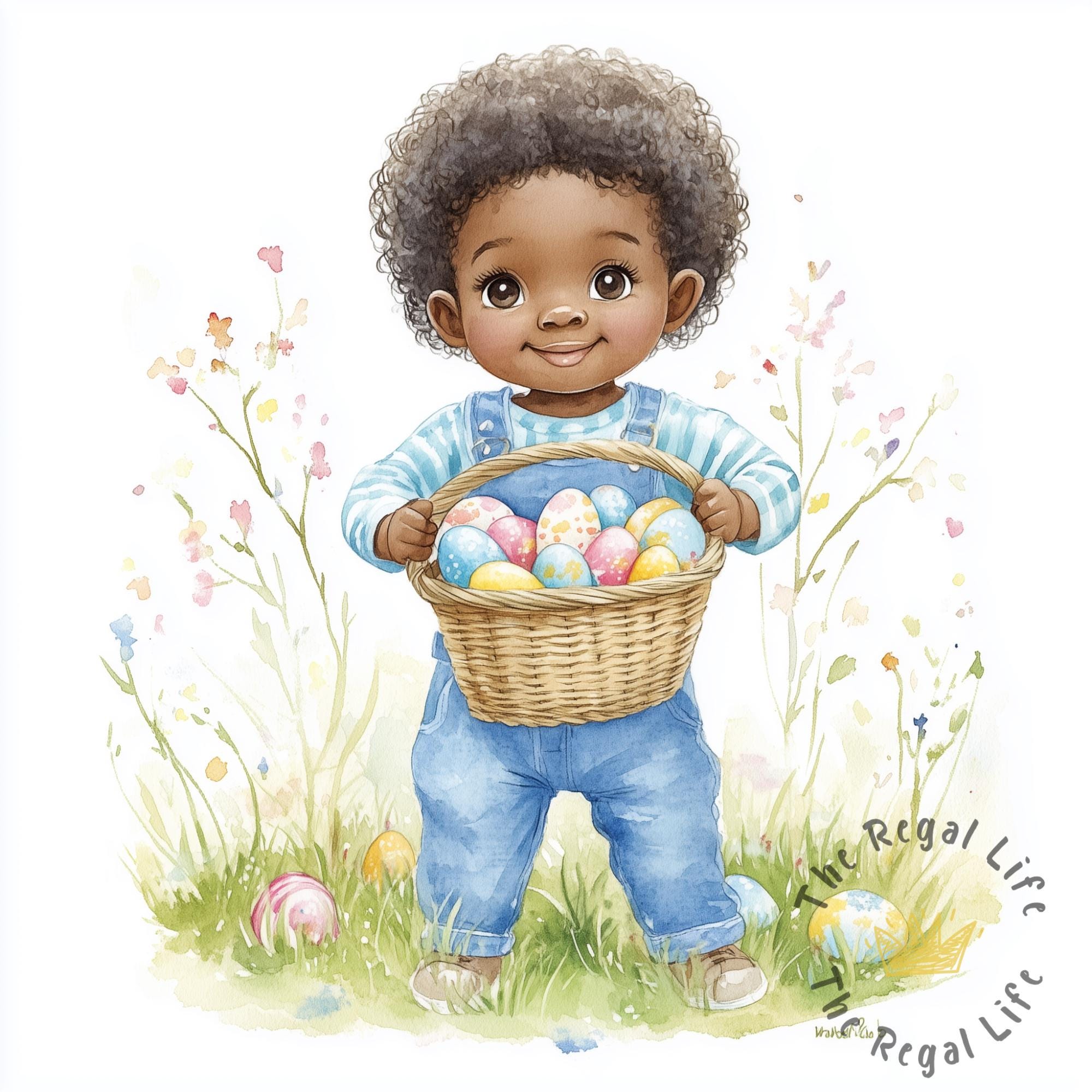 Easter Boy Clipart: Brown Skin, Egg Basket (digital Printable Images ...