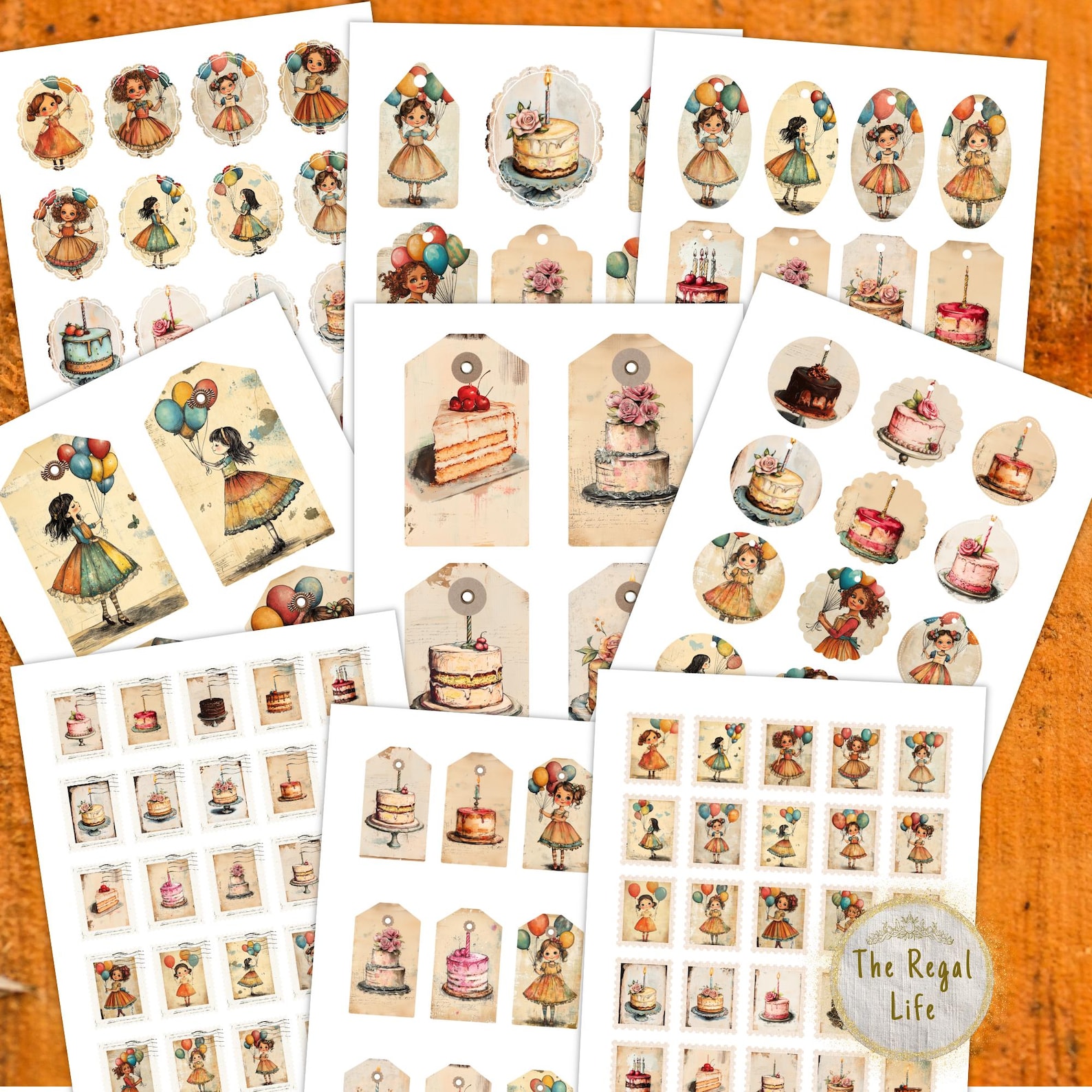 Vintage Birthday Cake and Balloons Junk Journal Kit, Scrapbook Paper ...