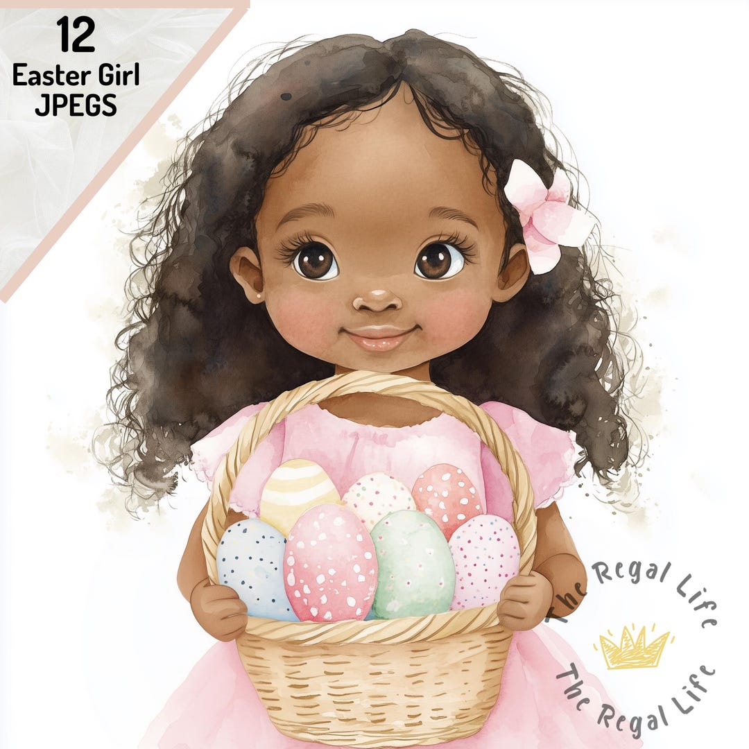 Easter Girl Clipart, Black Girl With Eggs, Junk Journal Images (digital ...