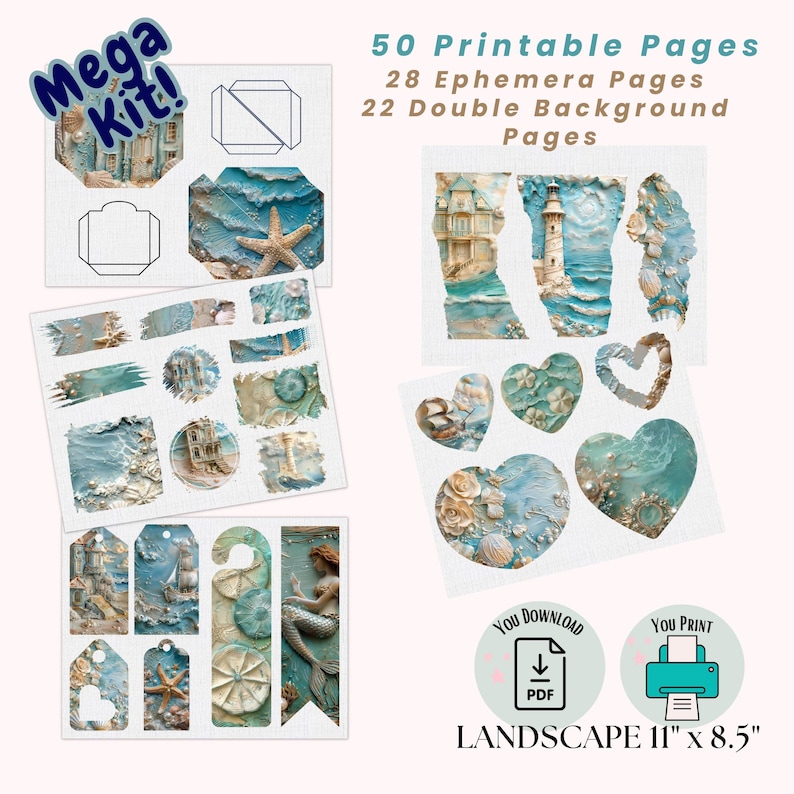 Coastal Beach Junk Journal Ephemera, Seaside, Ocean, Vacation, Beach ...