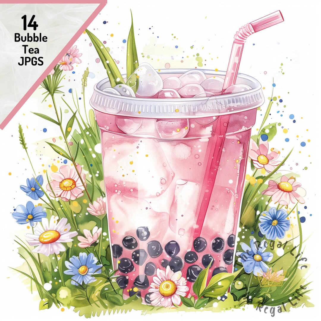 Bubble Tea Watercolor Clipart: Scrapbook & Journal Images (digital ...