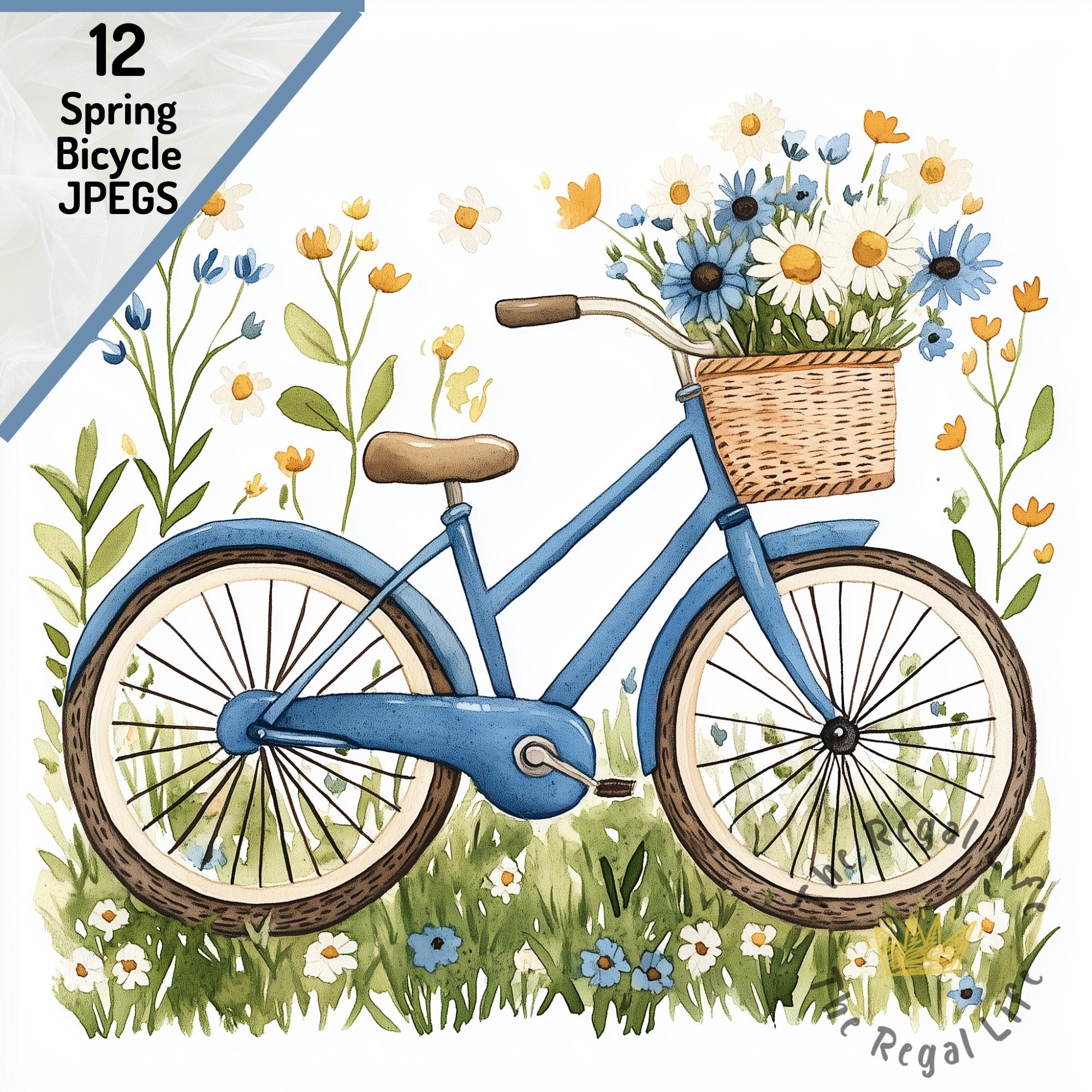 Watercolor Spring Bicycle Clipart: Vintage Bike Jpgs (digital Download ...