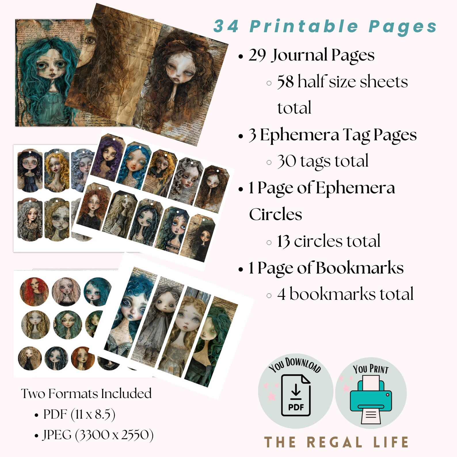 Creepy Haunted Dolls Printable Paper, Spooky Dolls Illustrations ...