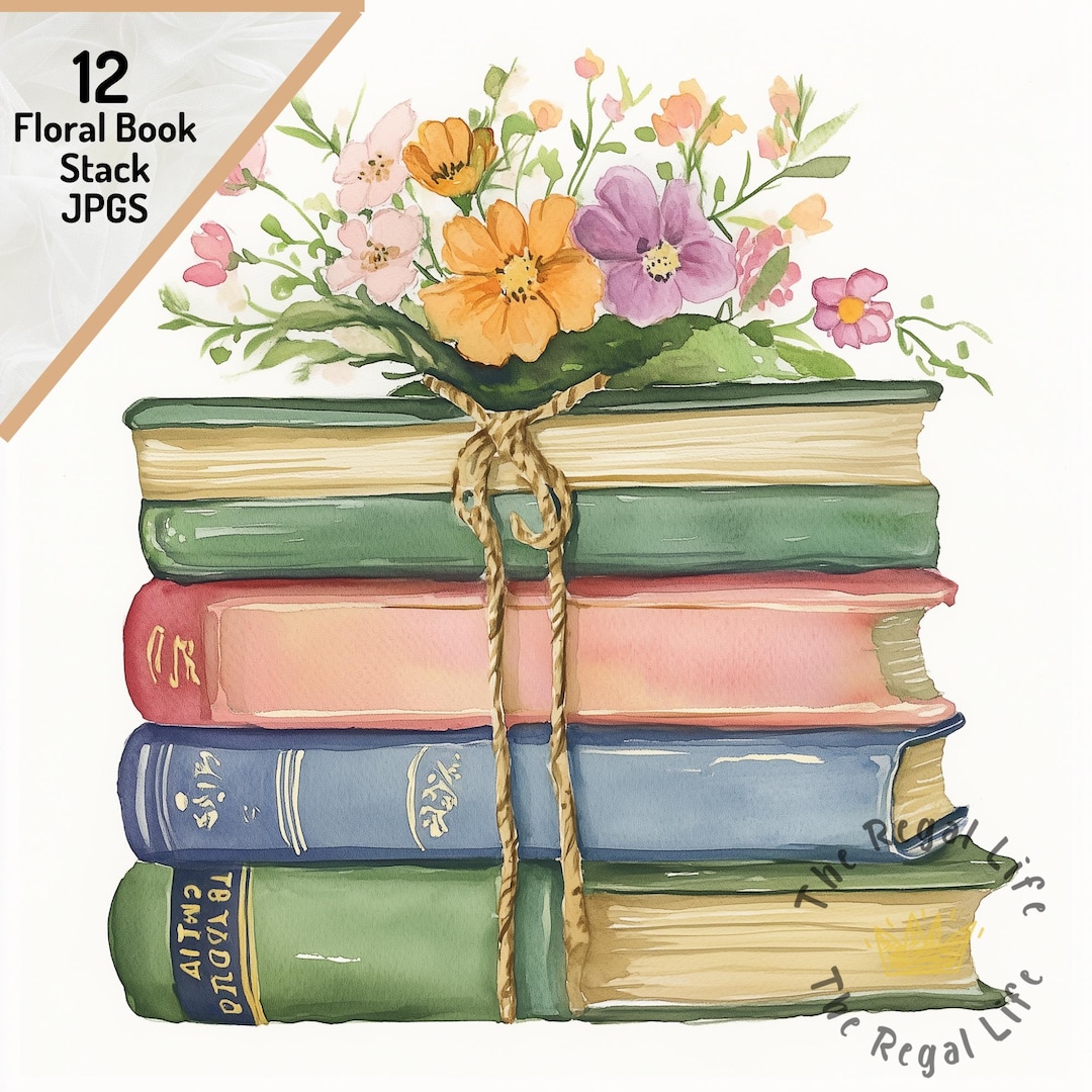 Floral Book Stack Clipart Bundle, High Quality Watercolor Jpgs ...