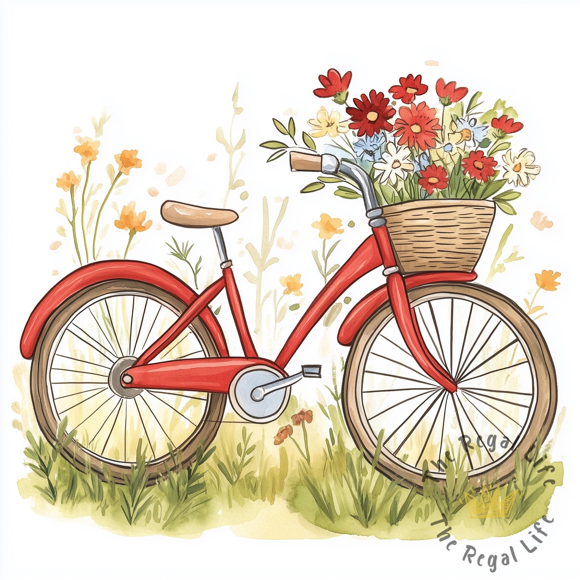 Watercolor Spring Bicycle Clipart: Vintage Bike Jpgs (digital Download ...