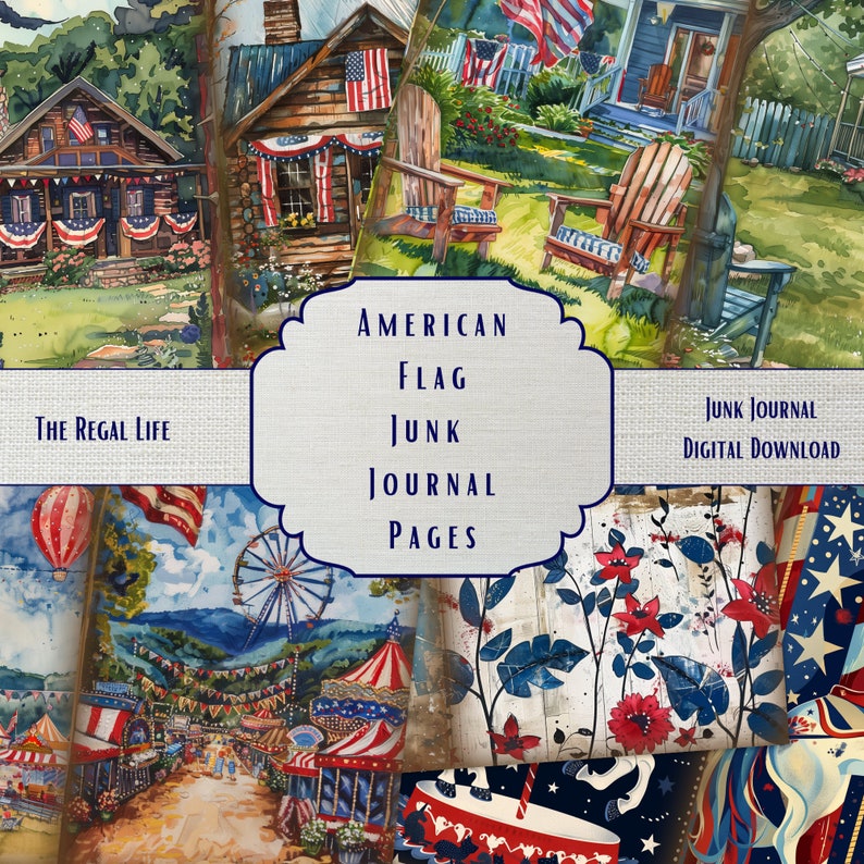 American Flag Junk Journal Pages: Rustic Patriotic Scrapbook (digital ...