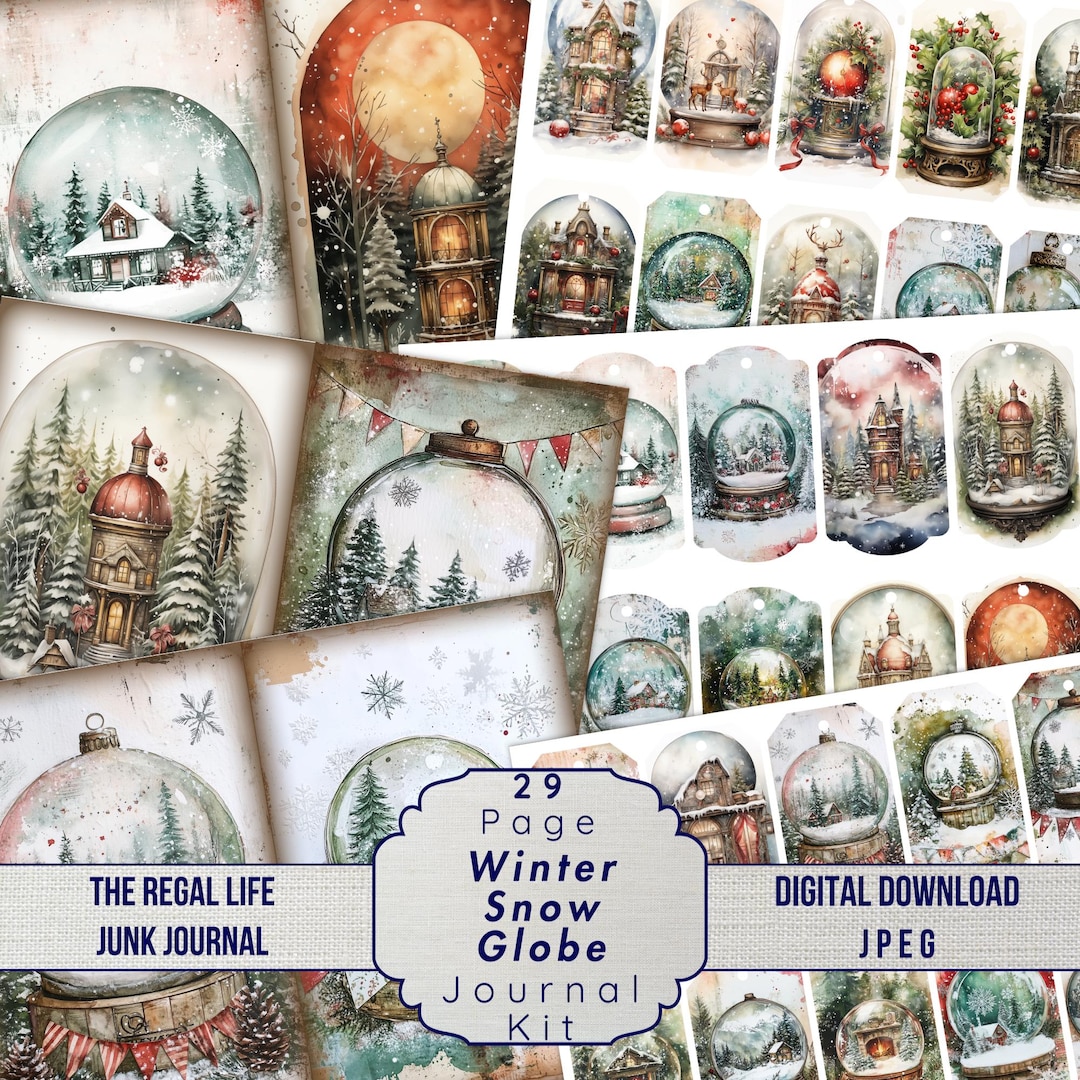 Winter Snow Globe Junk Journal Kit: Christmas Ephemera (digital ...