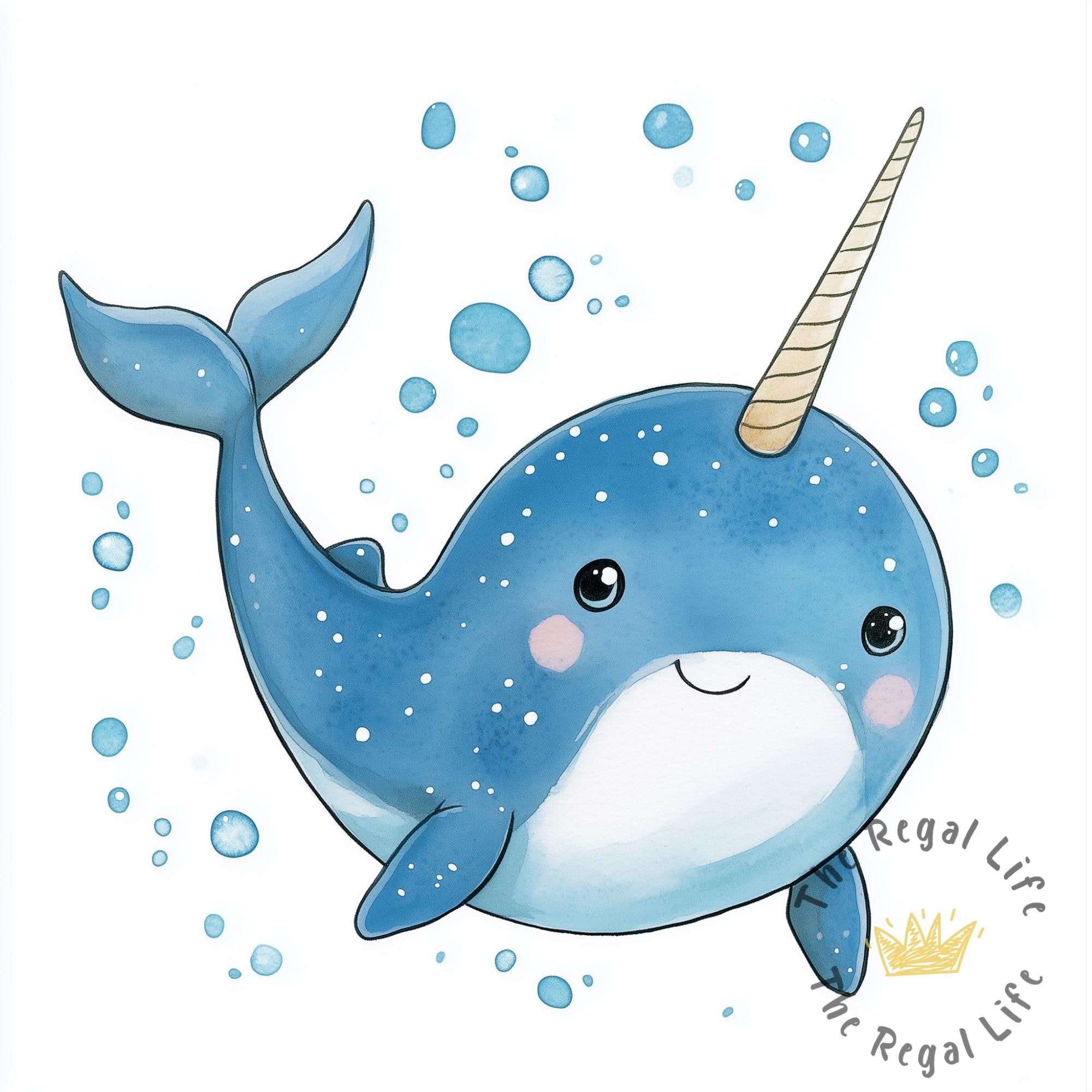 Narwhal Undersea Watercolor Clipart, Ocean Images, Printable Watercolor ...
