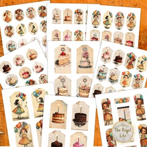 Vintage Birthday Cake and Balloons Junk Journal Kit, Scrapbook Paper ...