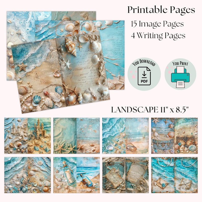 By the Sea Nautical Junk Journal Pages, Summer, Seaside, Ocean ...