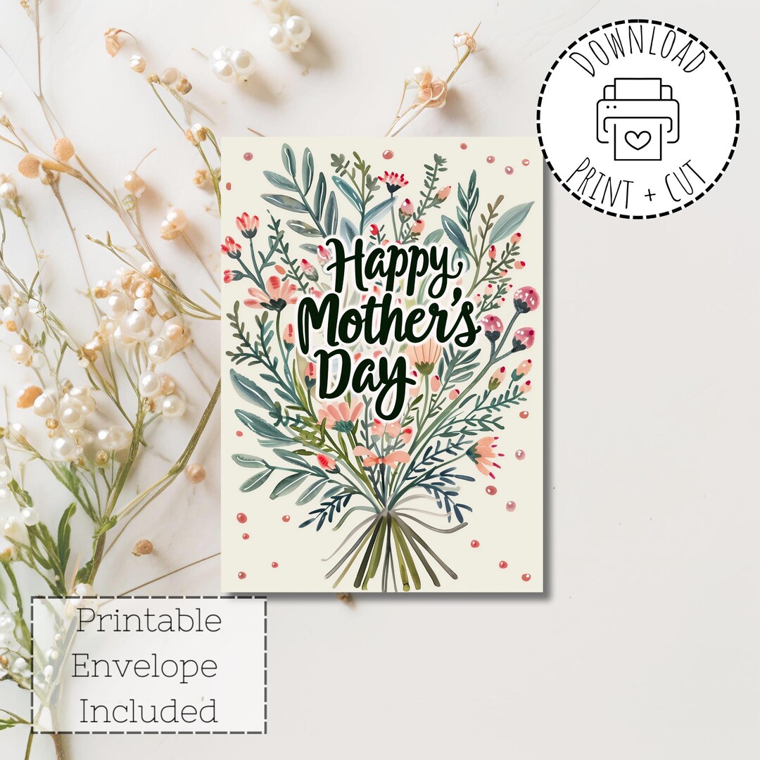 Card for Mother's Day, Printable Card for Mom, Bouquet, Printable Card ...