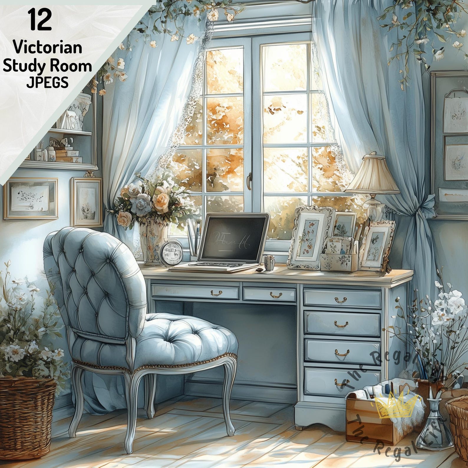 Victorian Study Room Clipart Bundle, 12 High Quality Watercolor Jpgs ...