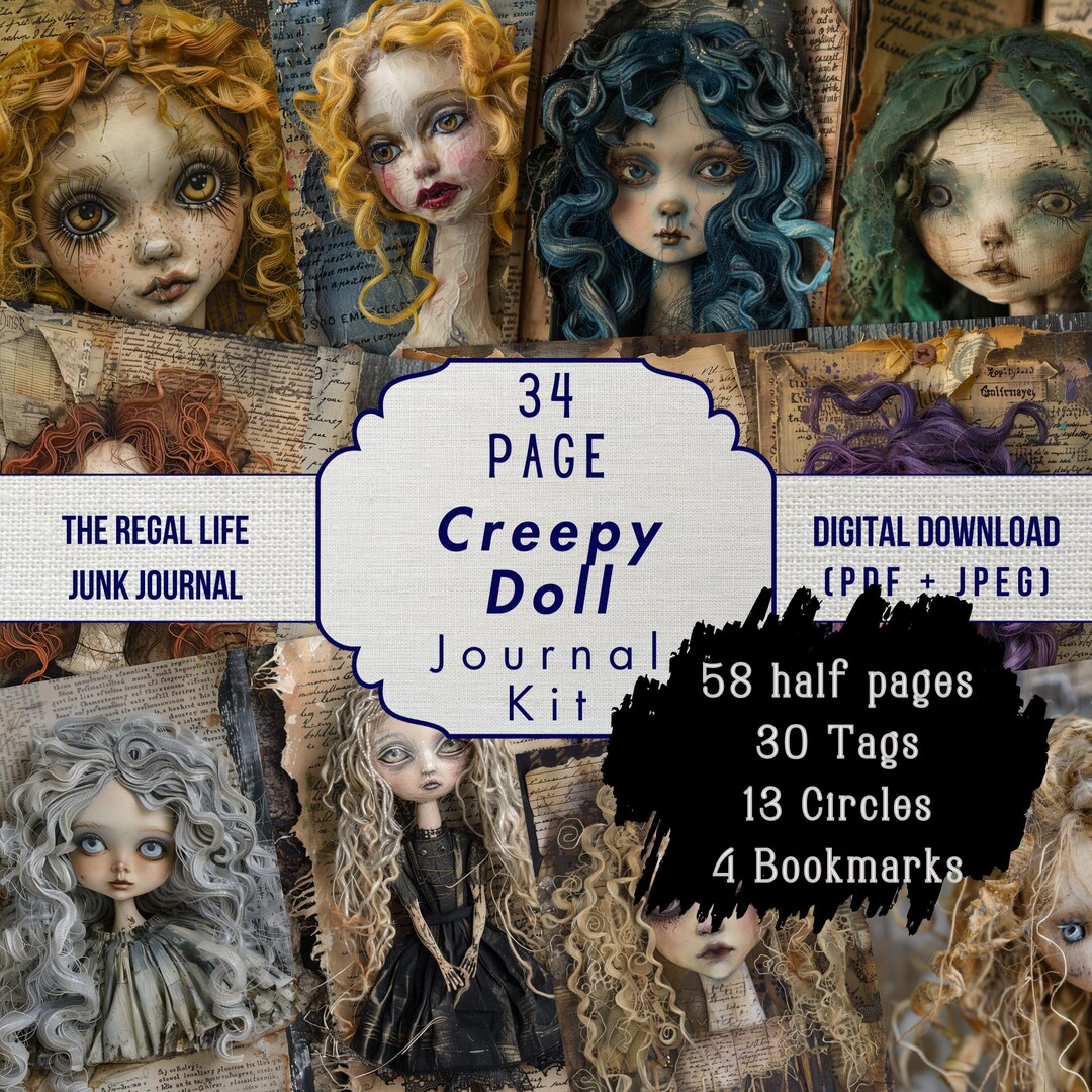 Creepy Haunted Dolls Printable Paper, Spooky Dolls Illustrations ...