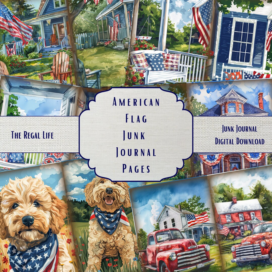 American Flag Junk Journal Pages: Rustic Patriotic Scrapbook (digital ...