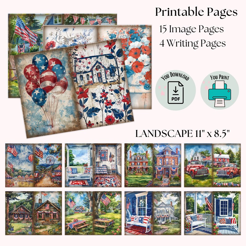 American Flag Junk Journal Pages: Rustic Patriotic Scrapbook (digital ...