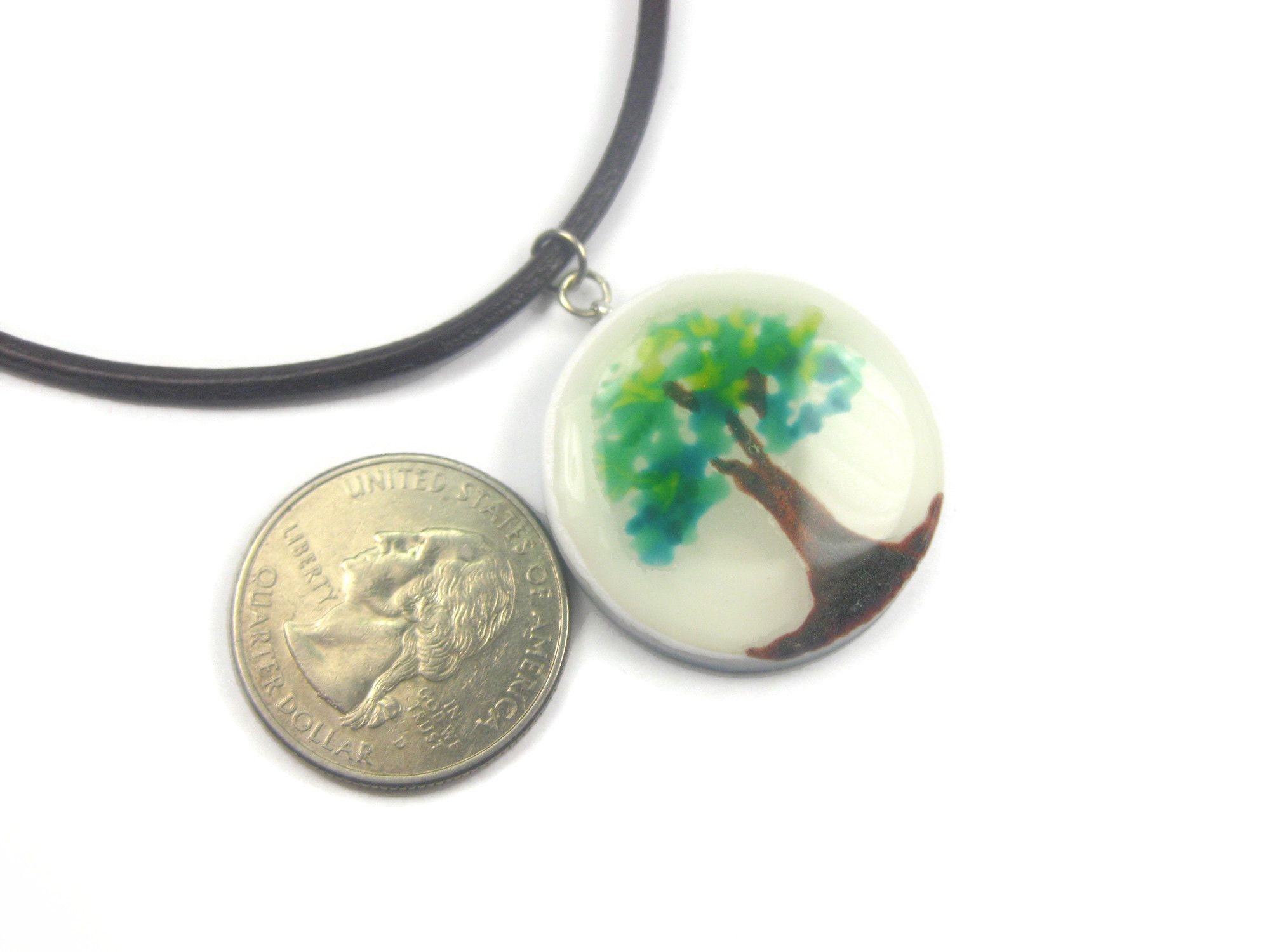 Blue Green Tree Pendant Necklace Hand Painted - Etsy