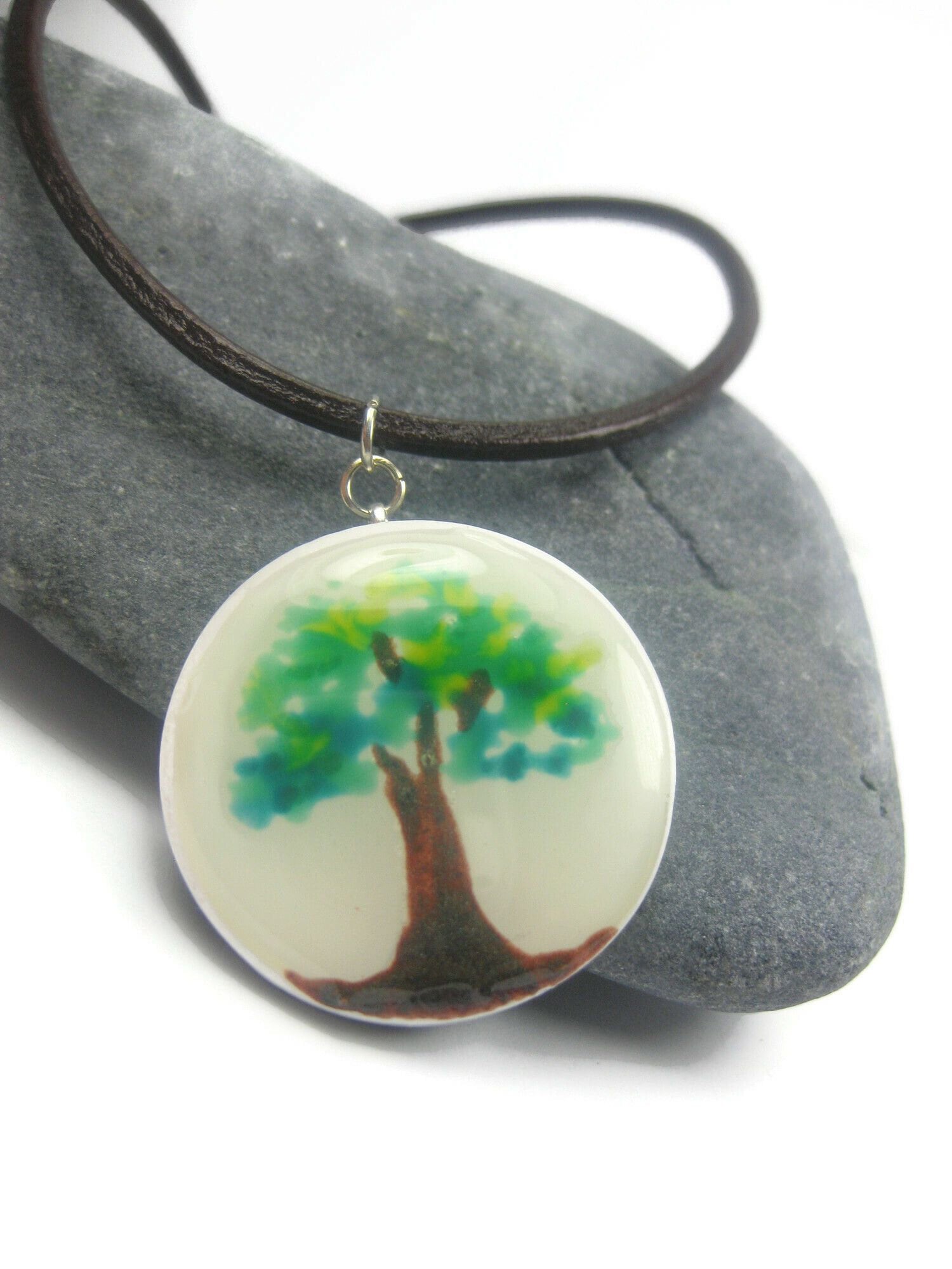 Blue Green Tree Pendant Necklace Hand Painted - Etsy