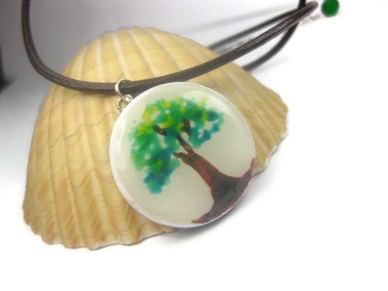 Blue Green Tree Pendant Necklace Hand Painted - Etsy
