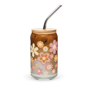 Retro Flowers Can-shaped Glass With Lid and Straw - Etsy