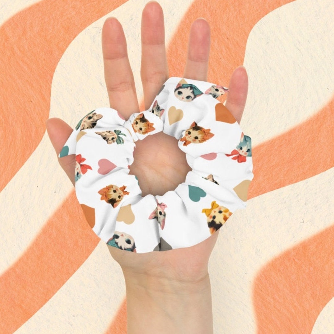 Kitsch Retro Cats & Hearts Recycled Scrunchie - Etsy
