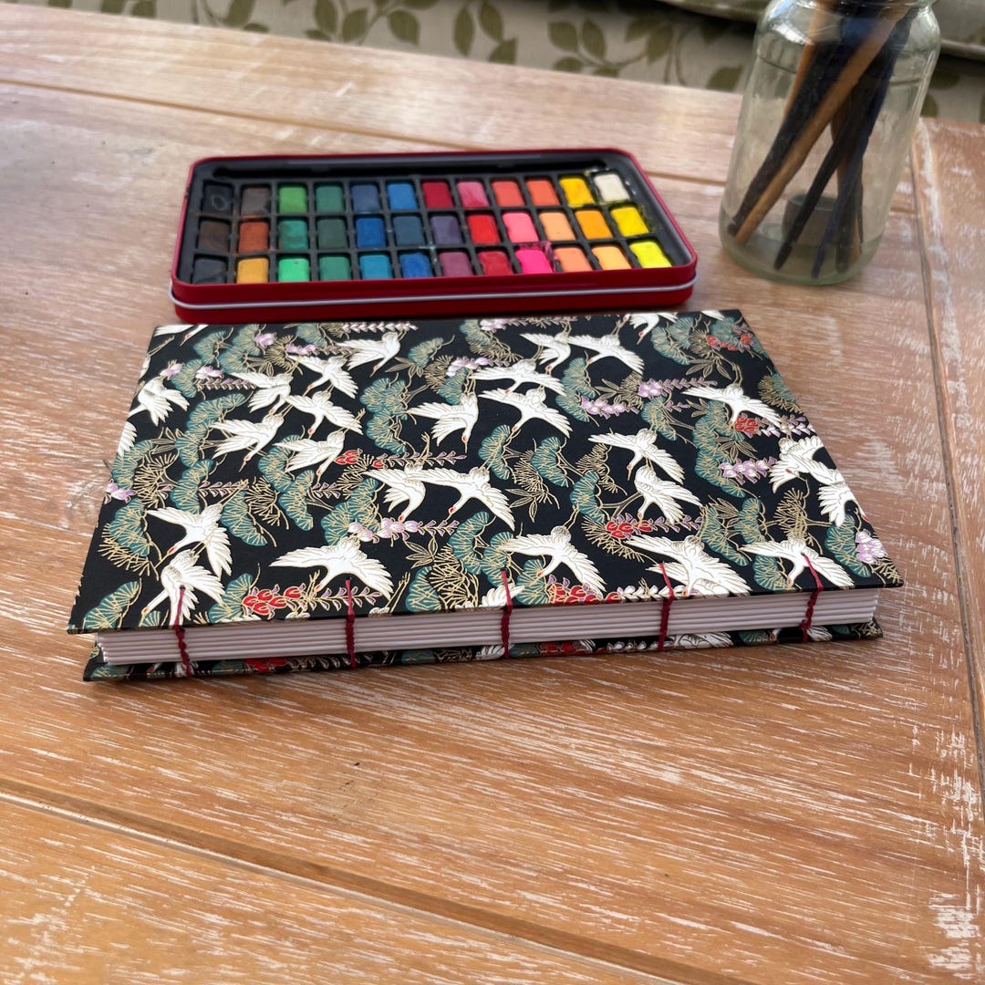 Black Cranes Japanese Chiyogami Covered Mixed Media Sketchbook ...