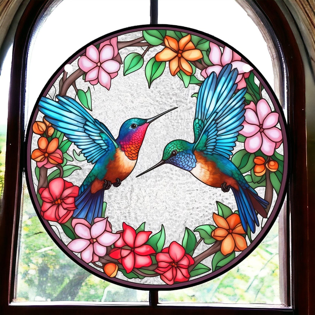Stained Glass Handcrafted Hummingbird Window or Wall Hanging Colorful ...
