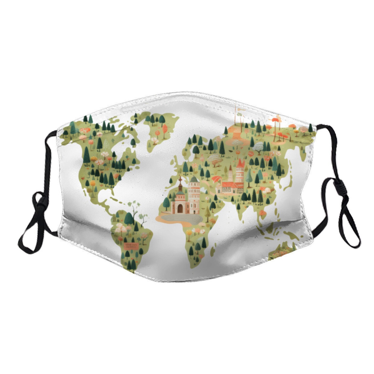 Adjustable Breathable World Map Face Mask Replaceable Filters Washable ...