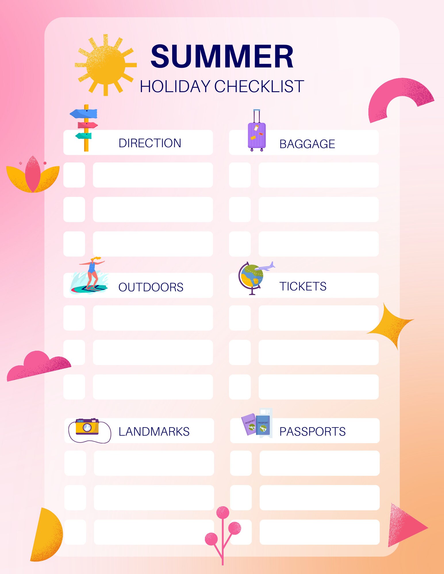 Summer Checklist Customizable and Editable for Children Toddler ...
