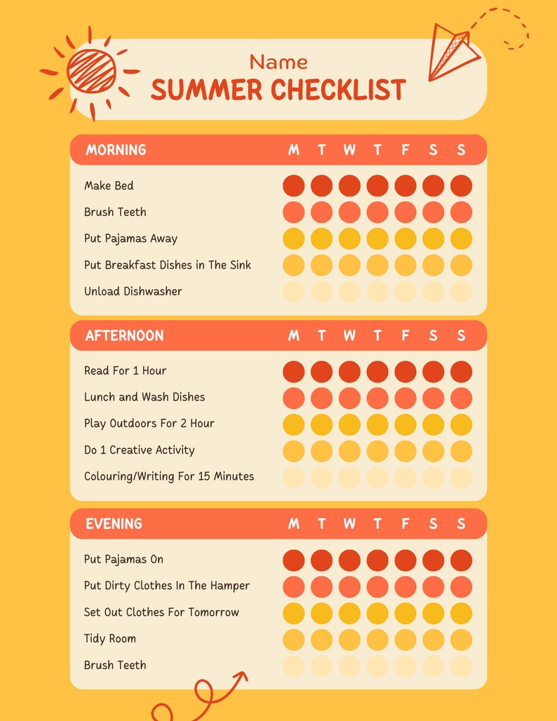 Summer Checklist Customizable and Editable for Children Toddler ...