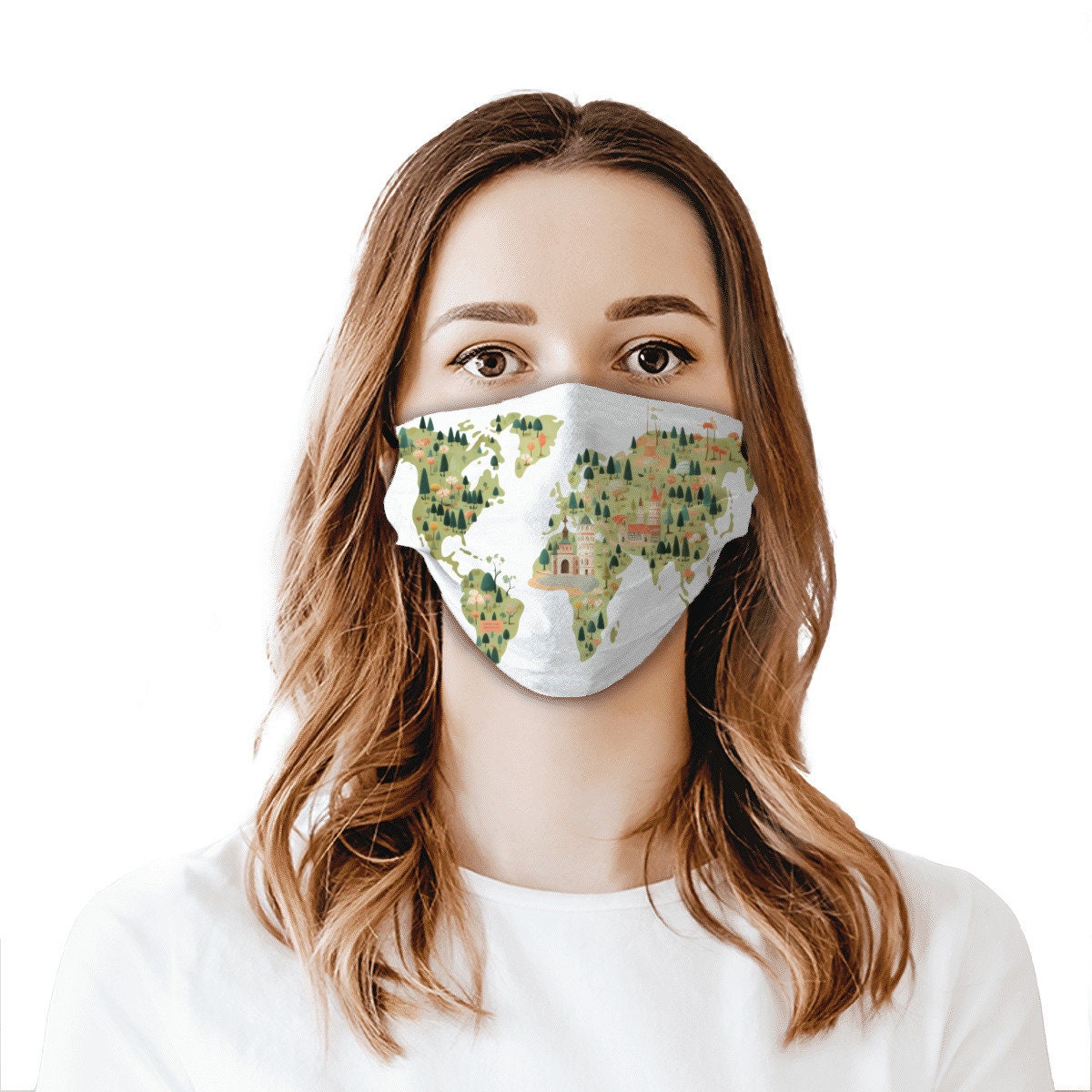 Adjustable Breathable World Map Face Mask Replaceable Filters Washable ...