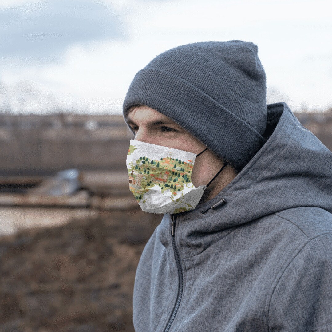 Adjustable Breathable World Map Face Mask Replaceable Filters Washable ...