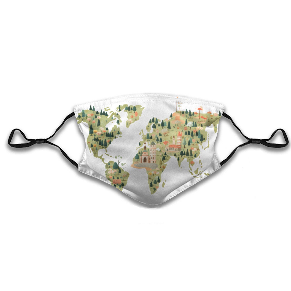 Adjustable Breathable World Map Face Mask Replaceable Filters Washable ...
