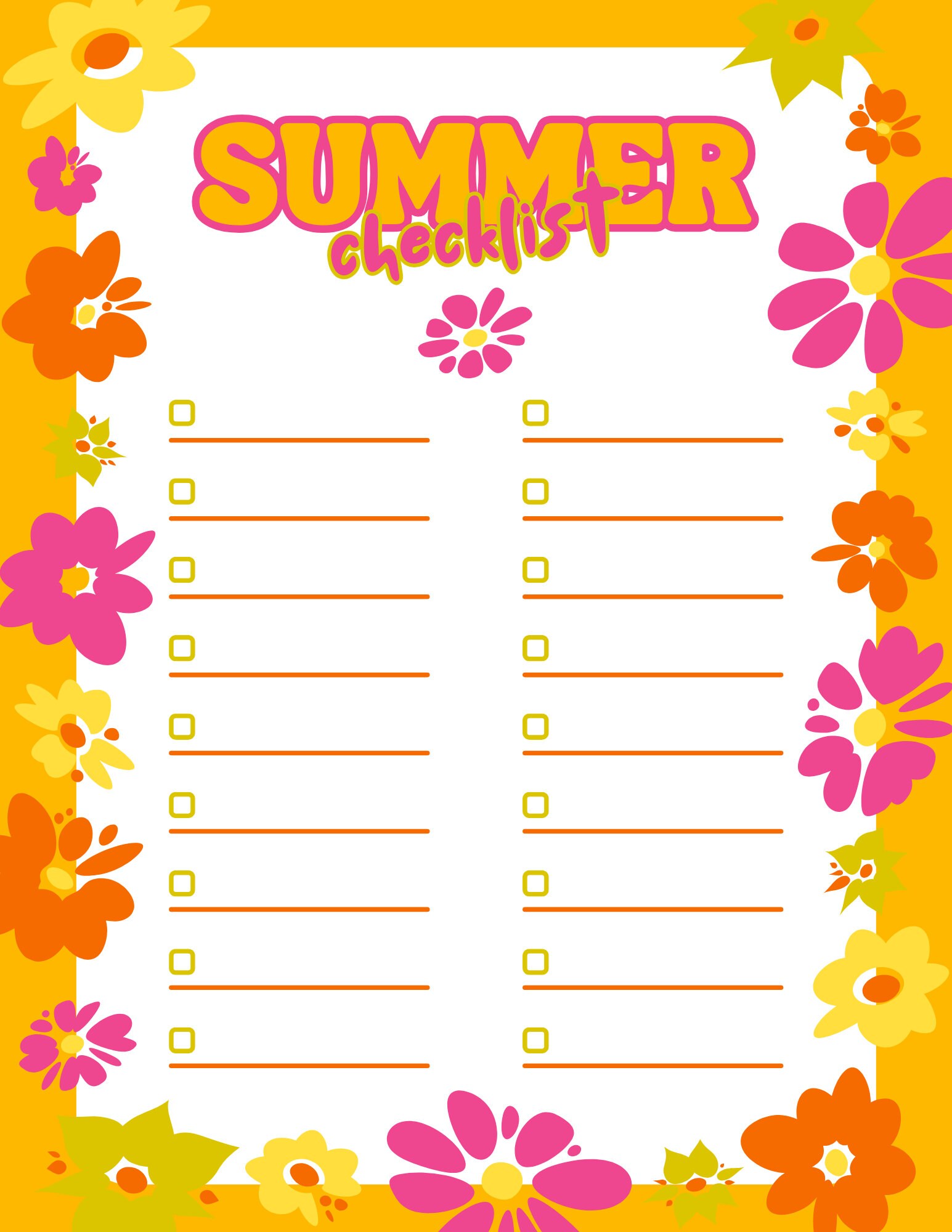 Summer Checklist Customizable and Editable for Children Toddler ...