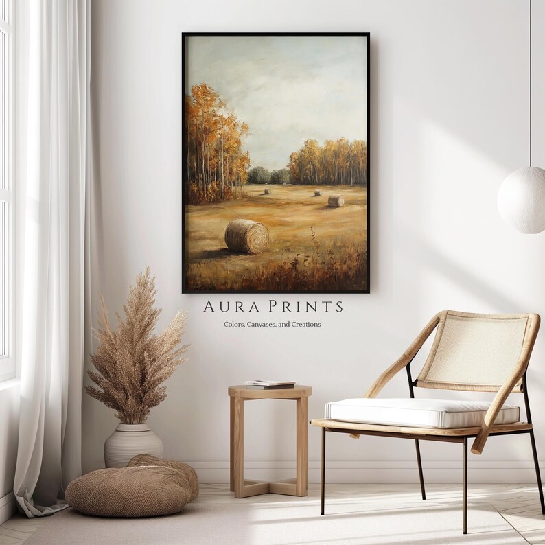 Autumn Field With Hay Bales Art | Living Room Wall Art Poster ...
