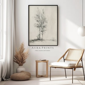 Autumn Trees Sketch | Neutral Drawing | Vintage Wall Art | PRINTABLE ...
