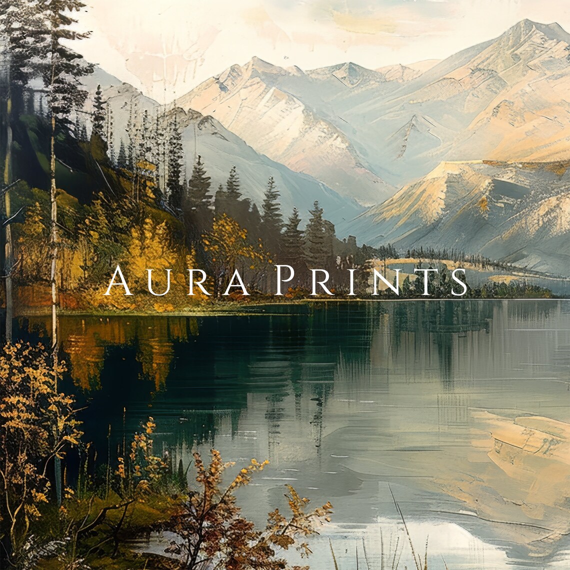 Rustic Alpine Lake Digital Painting Farmhouse Wall Decor 0475 - Etsy