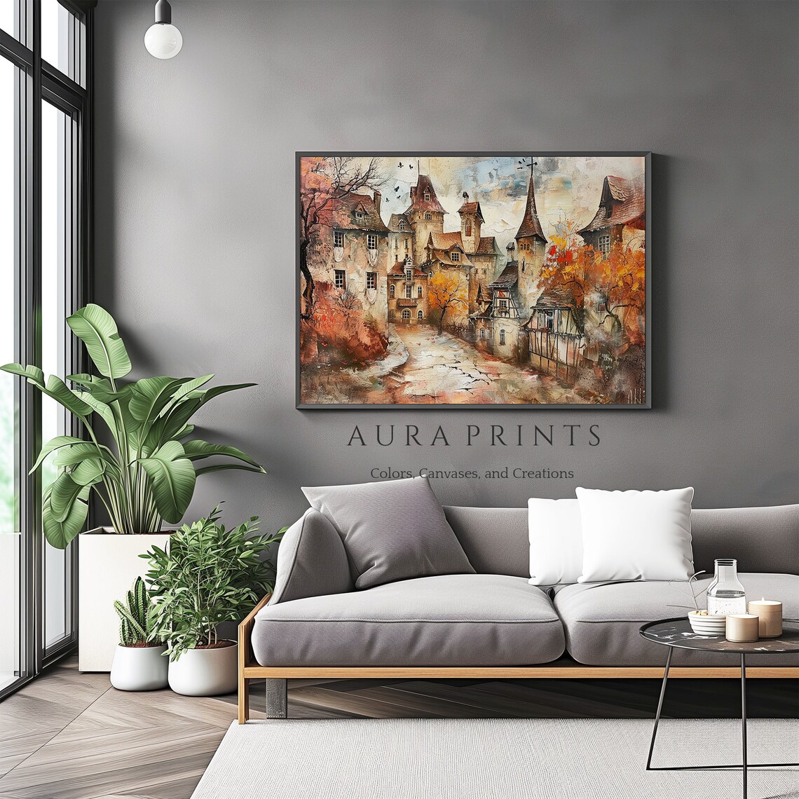 Serene European Hamlet Digital Print for Rustic Summer Farmhouse Decor ...