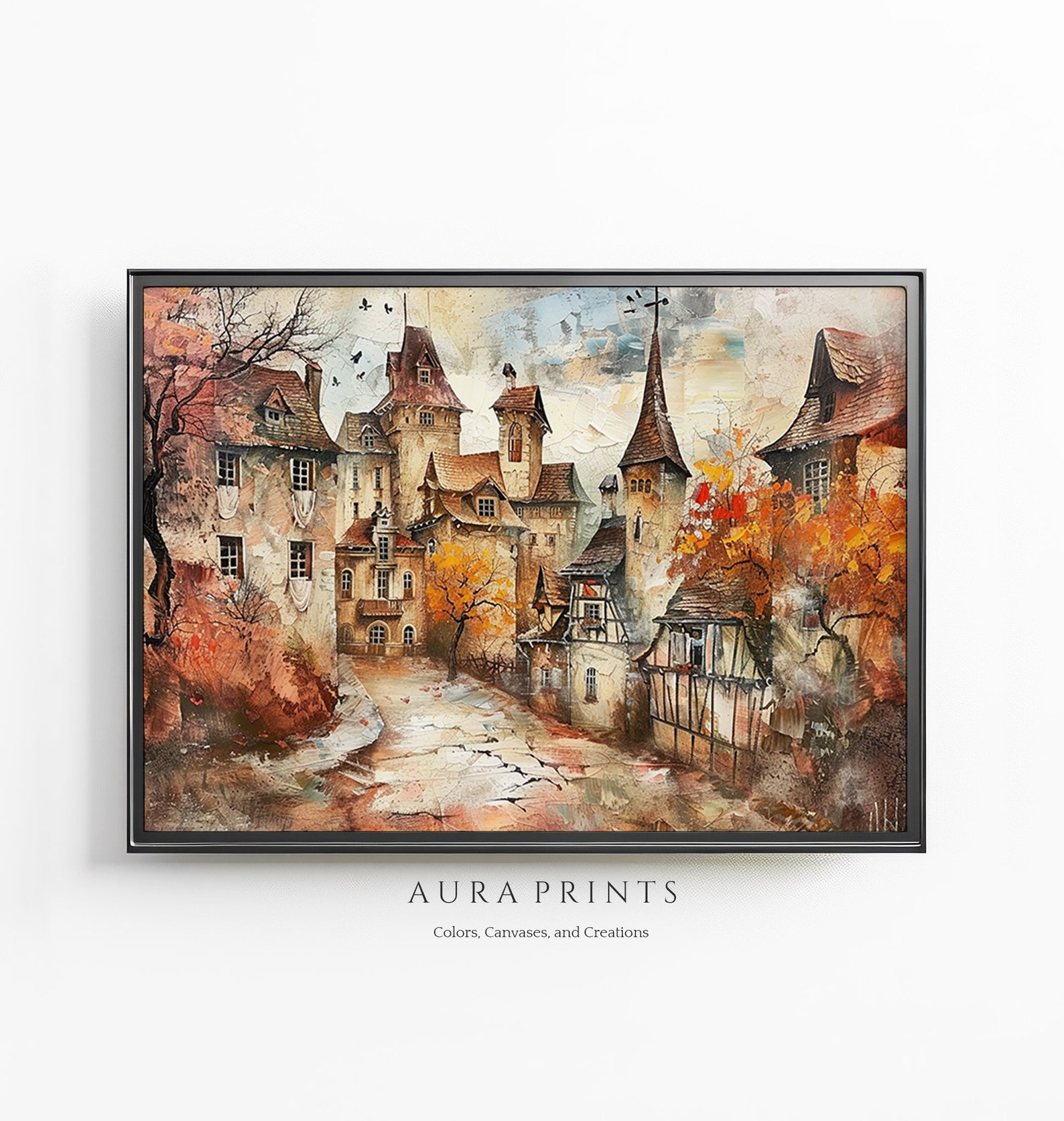 Serene European Hamlet Digital Print for Rustic Summer Farmhouse Decor ...