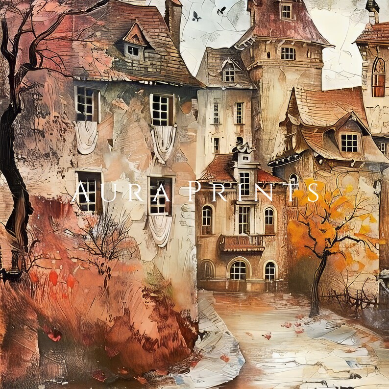 Serene European Hamlet Digital Print for Rustic Summer Farmhouse Decor ...