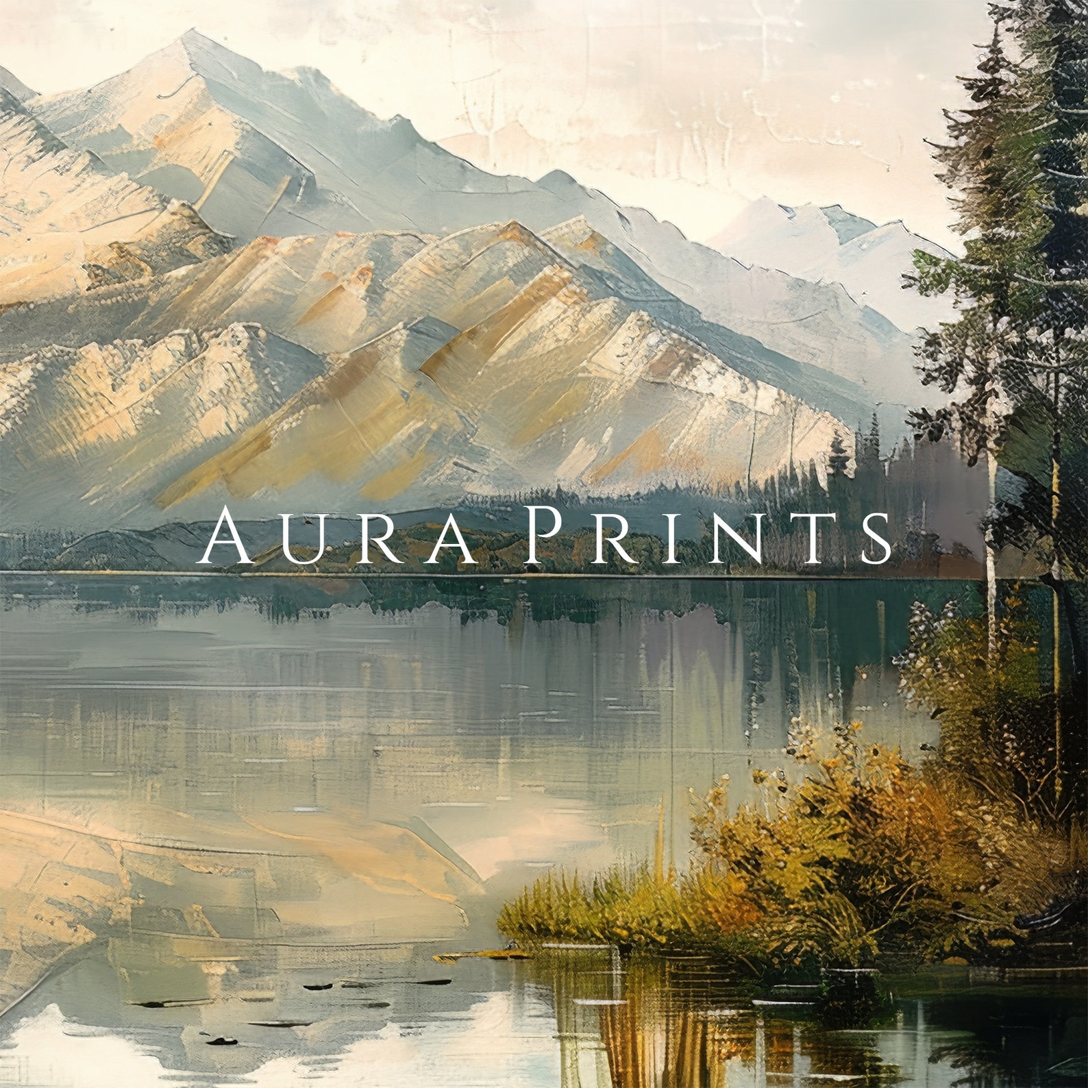 Rustic Alpine Lake Digital Painting Farmhouse Wall Decor 0475 - Etsy