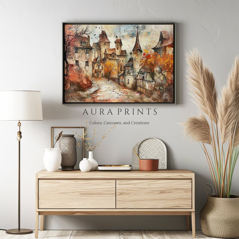 Serene European Hamlet Digital Print for Rustic Summer Farmhouse Decor ...