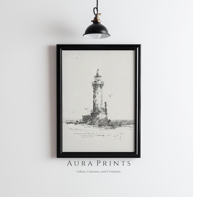Lighthouse Sketch Neutral Drawing Vintage Nautical Wall Art PRINTABLE ...