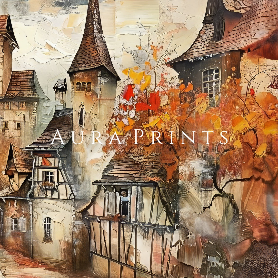 Serene European Hamlet Digital Print for Rustic Summer Farmhouse Decor ...