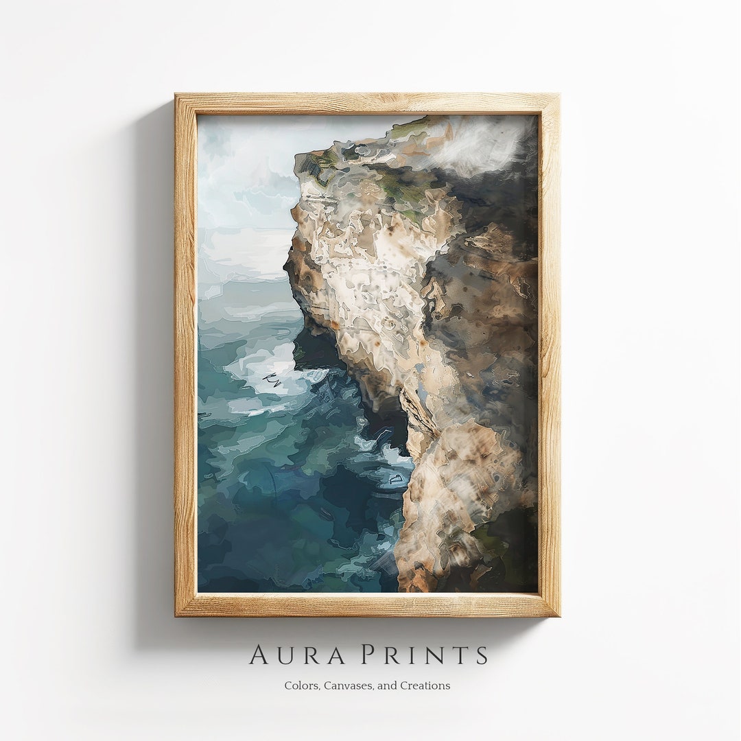 Mountain Cliff at Dawn Coastal PRINTABLE Sea Cliff Digital Painting ...