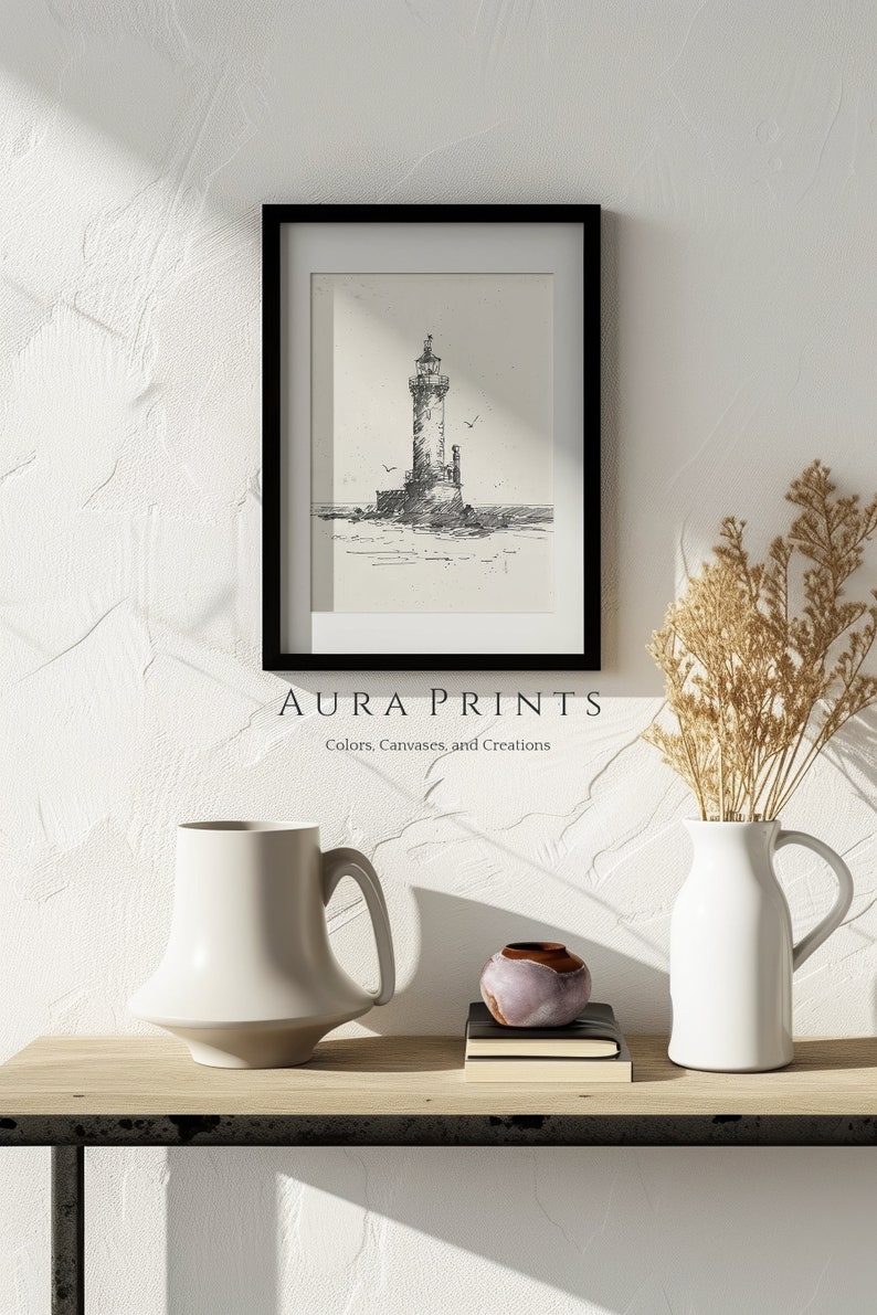 Lighthouse Sketch Neutral Drawing Vintage Nautical Wall Art PRINTABLE ...